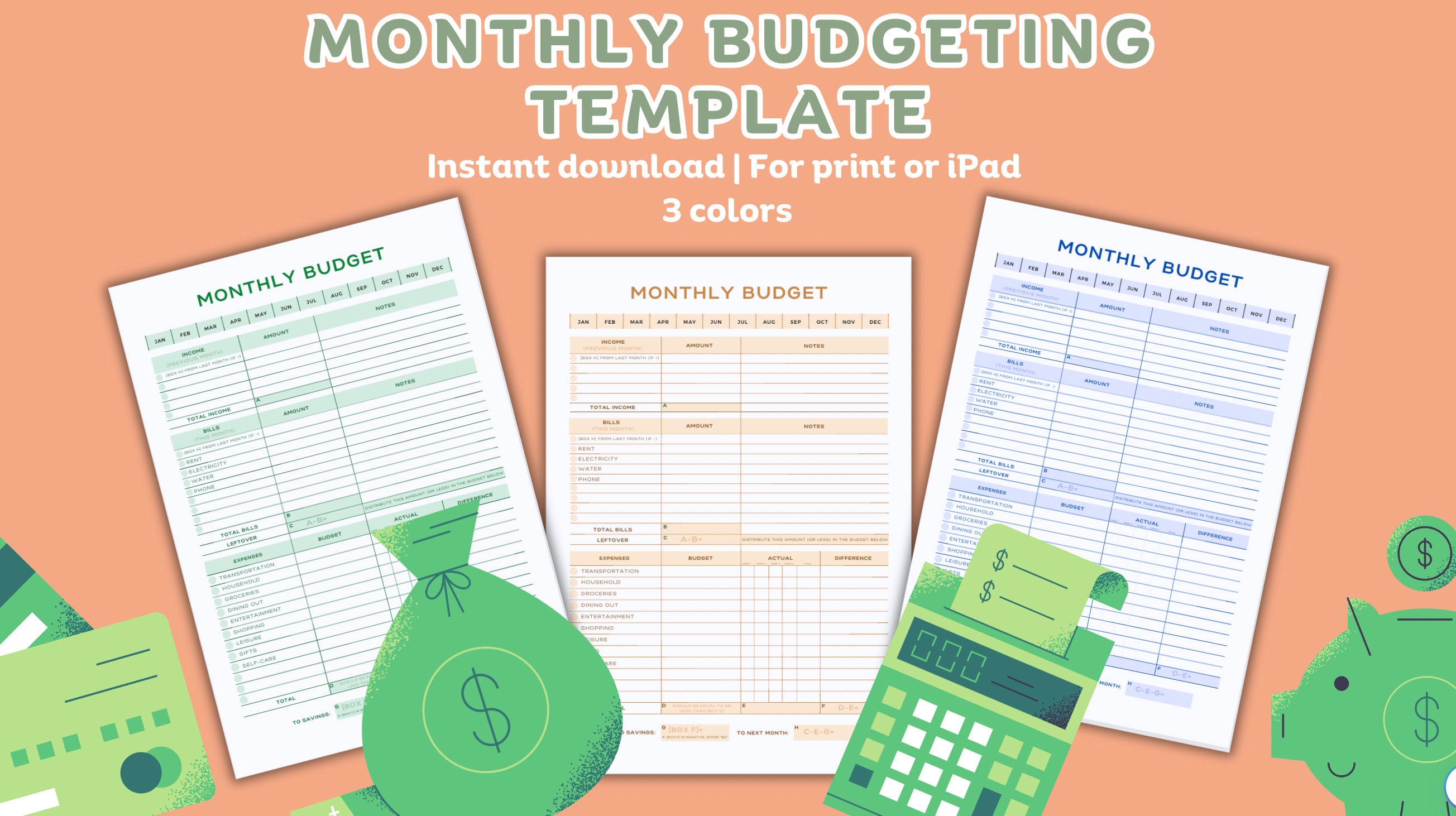 Simple Monthly Budget Worksheet Template Planner - Etsy