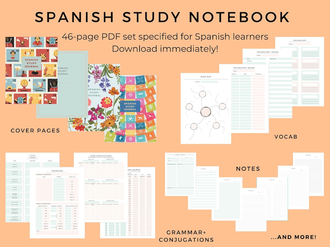 Spanish Language Learning Notebook Study Journal Printable - Etsy