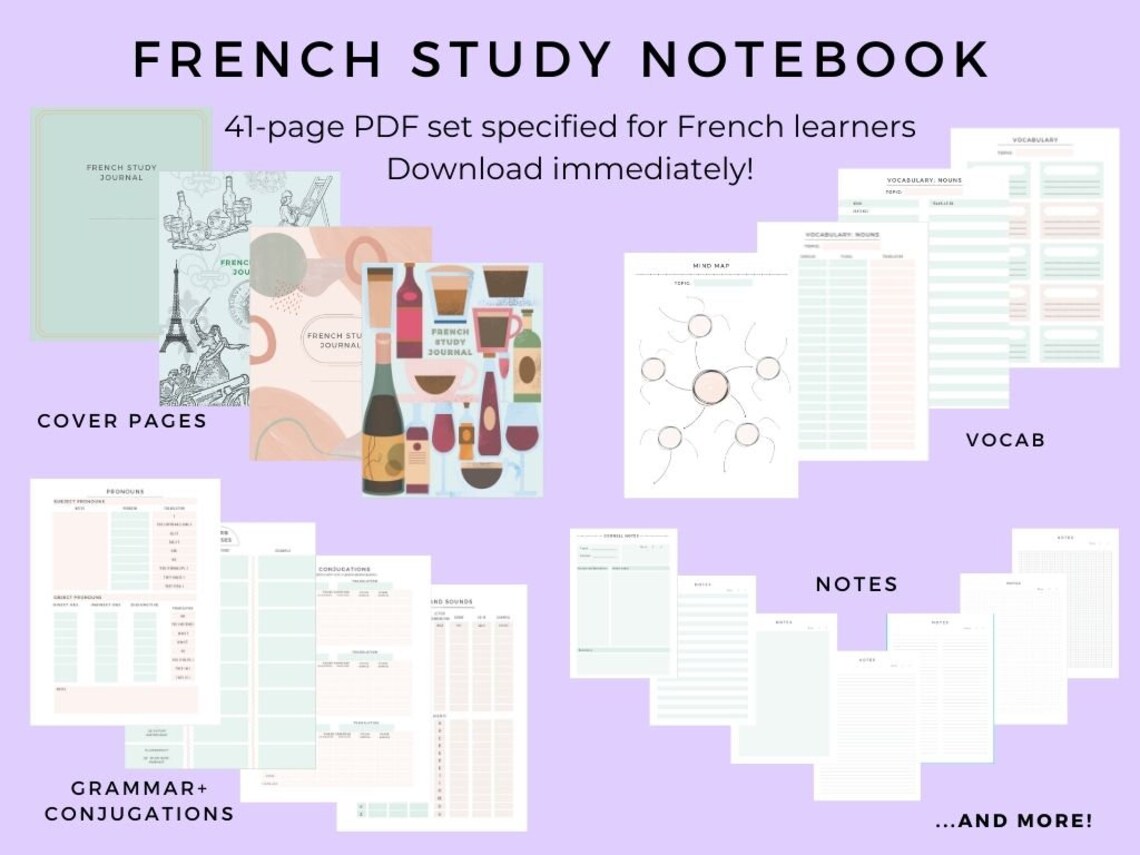 French Language Learning Notebook Study Journal Printable | Etsy