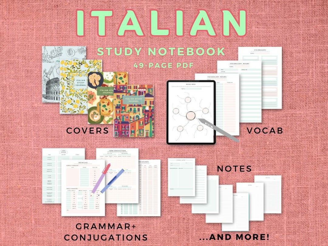 Italian Language Learning Notebook Study Journal, Printable Pdf/ipad ...