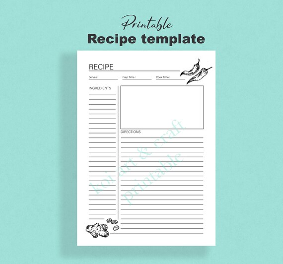 Printable Recipe template/ Cookbook /Recipe Binder /Recipe | Etsy