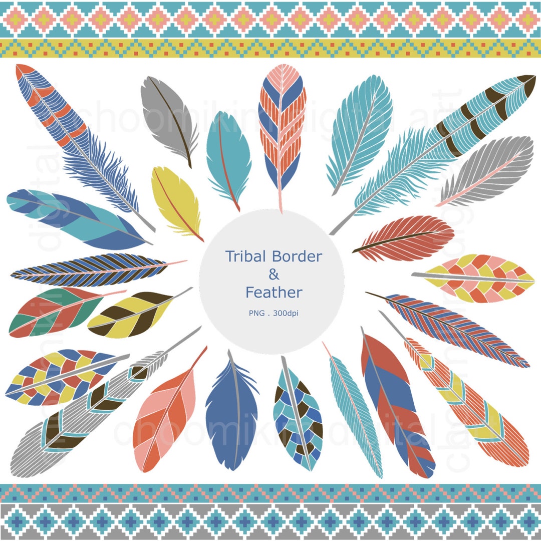 Vintage Color Border & FEATHER Clip Art, Illustration Clipart, Clip Art ...