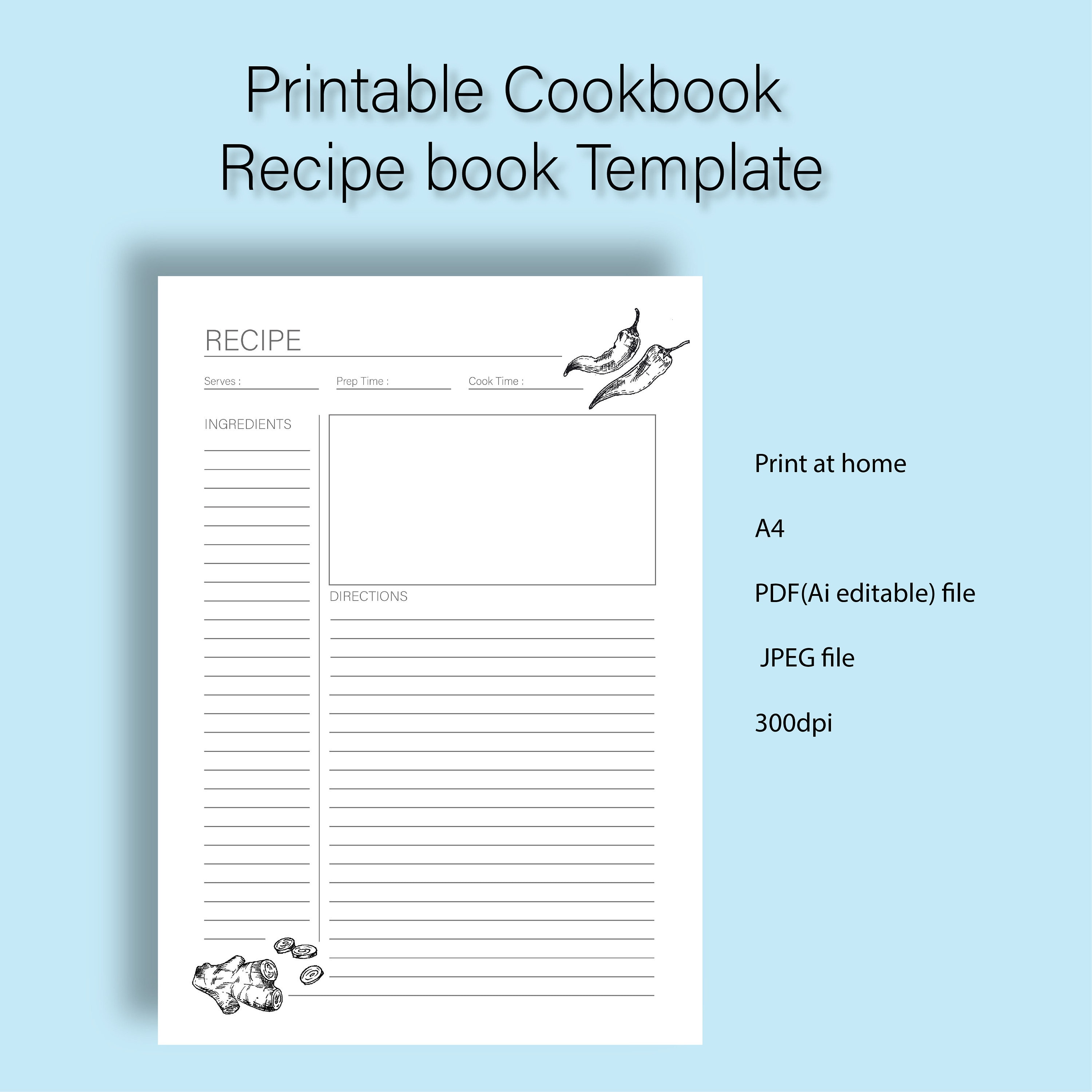 Printable Recipe Template/ Cookbook /recipe Binder /recipe Sheet Blank ...