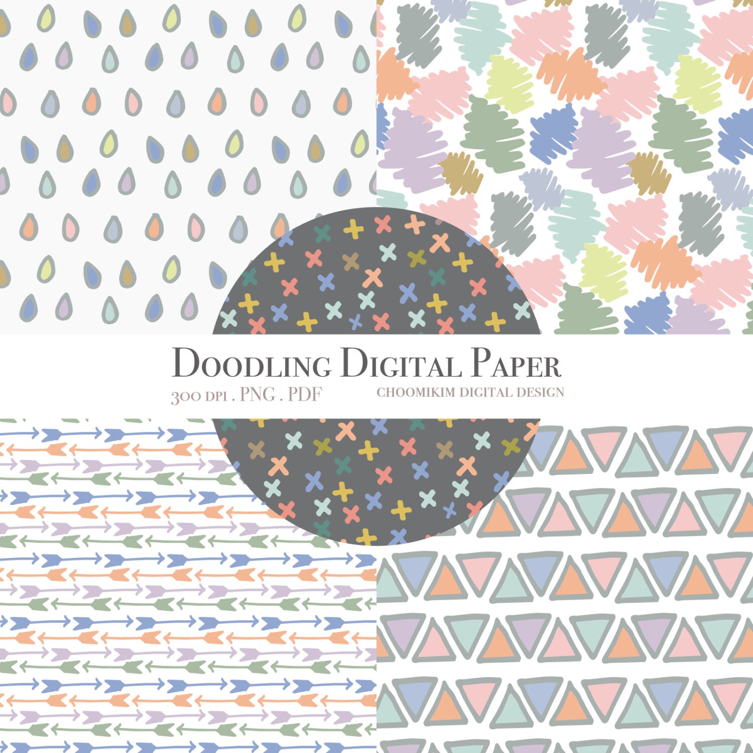 Hand Drawn Doodle Digital Paper in Soft Colors Pastel - Etsy