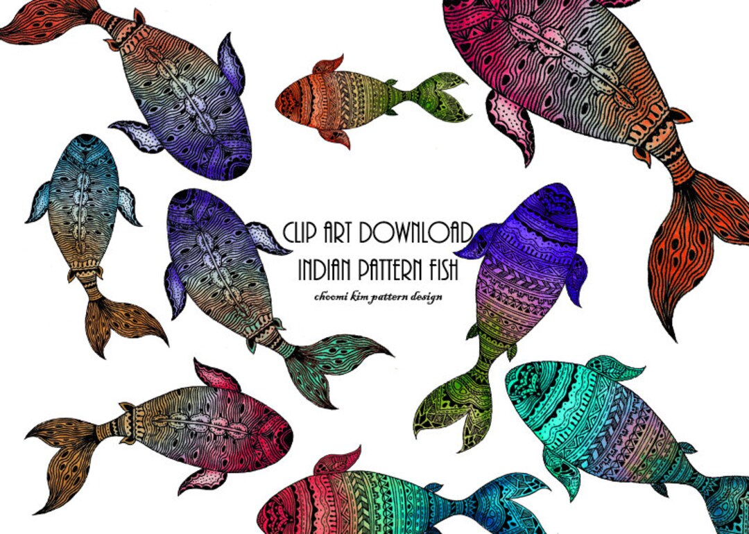 Indian Pattern Fish Watercolor Clip Art/ Clipart-for Scarpbooking,10png ...