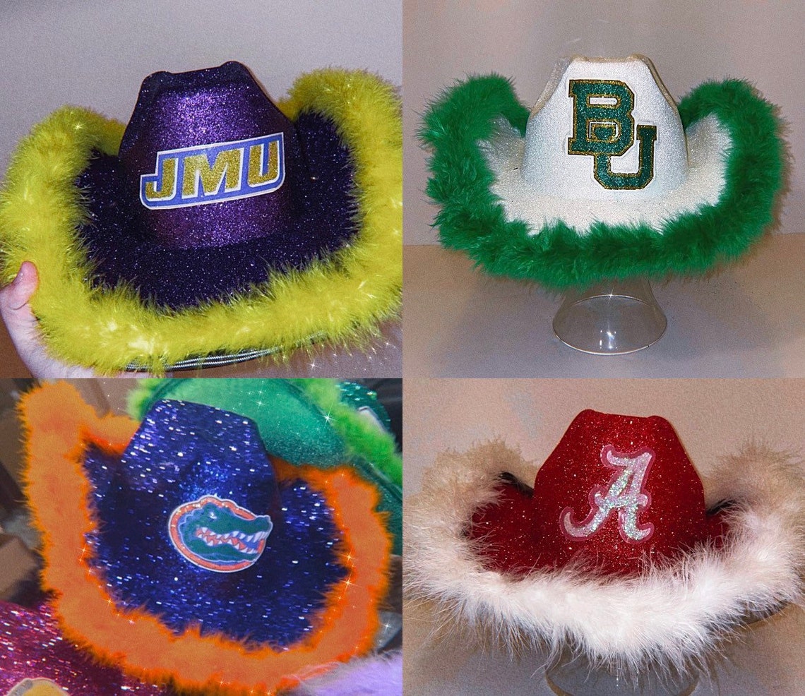 College Themed Glitter Cowboy Hat Customizable Cowgirl Hat - Etsy