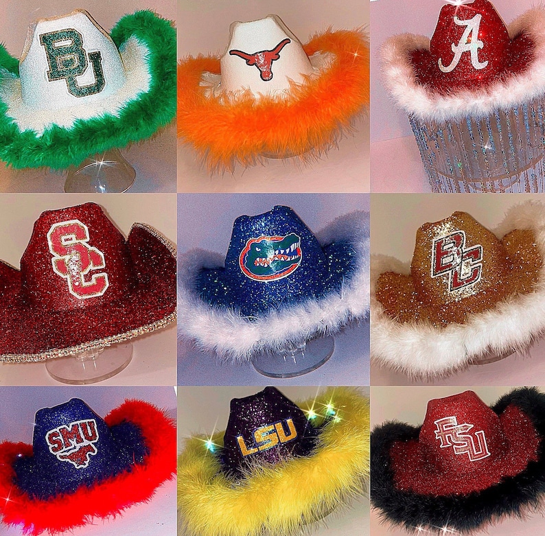 College Themed Glitter Cowboy Hat | Customizable Cowgirl Hat Made to ...