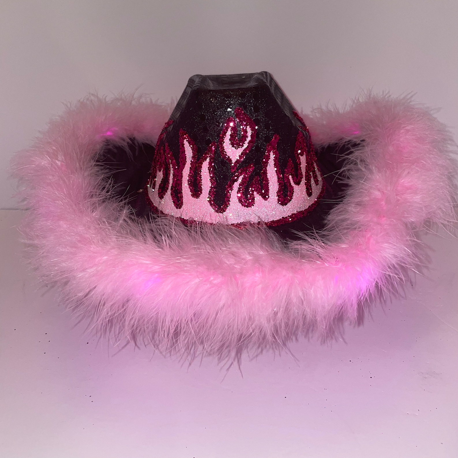 Pink Glitter Flame Cowboy Hat Fully Custom Cowgirl Hat - Etsy UK