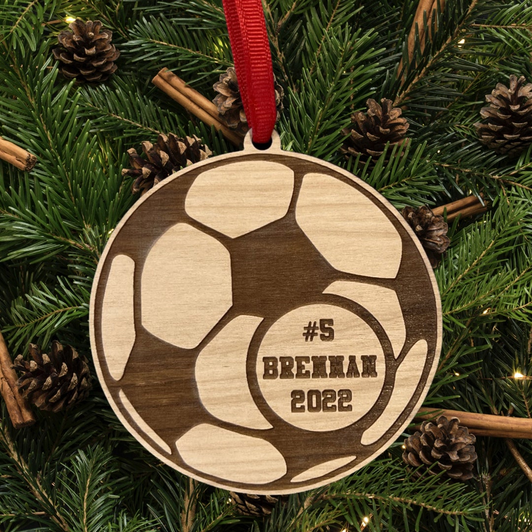 Personalized Soccer Ball Christmas Ornament, Engraved Alder Wood - Etsy