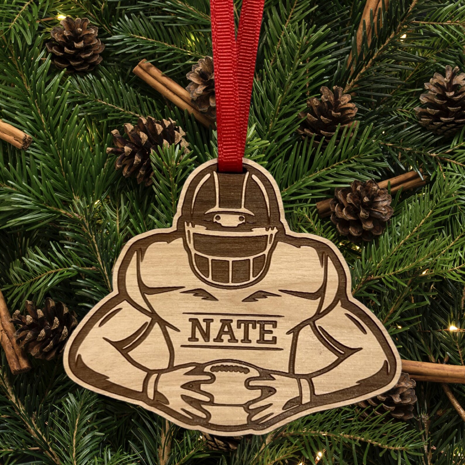 Personalized Football Ornament: Engraved Wood Sports Gift - Etsy