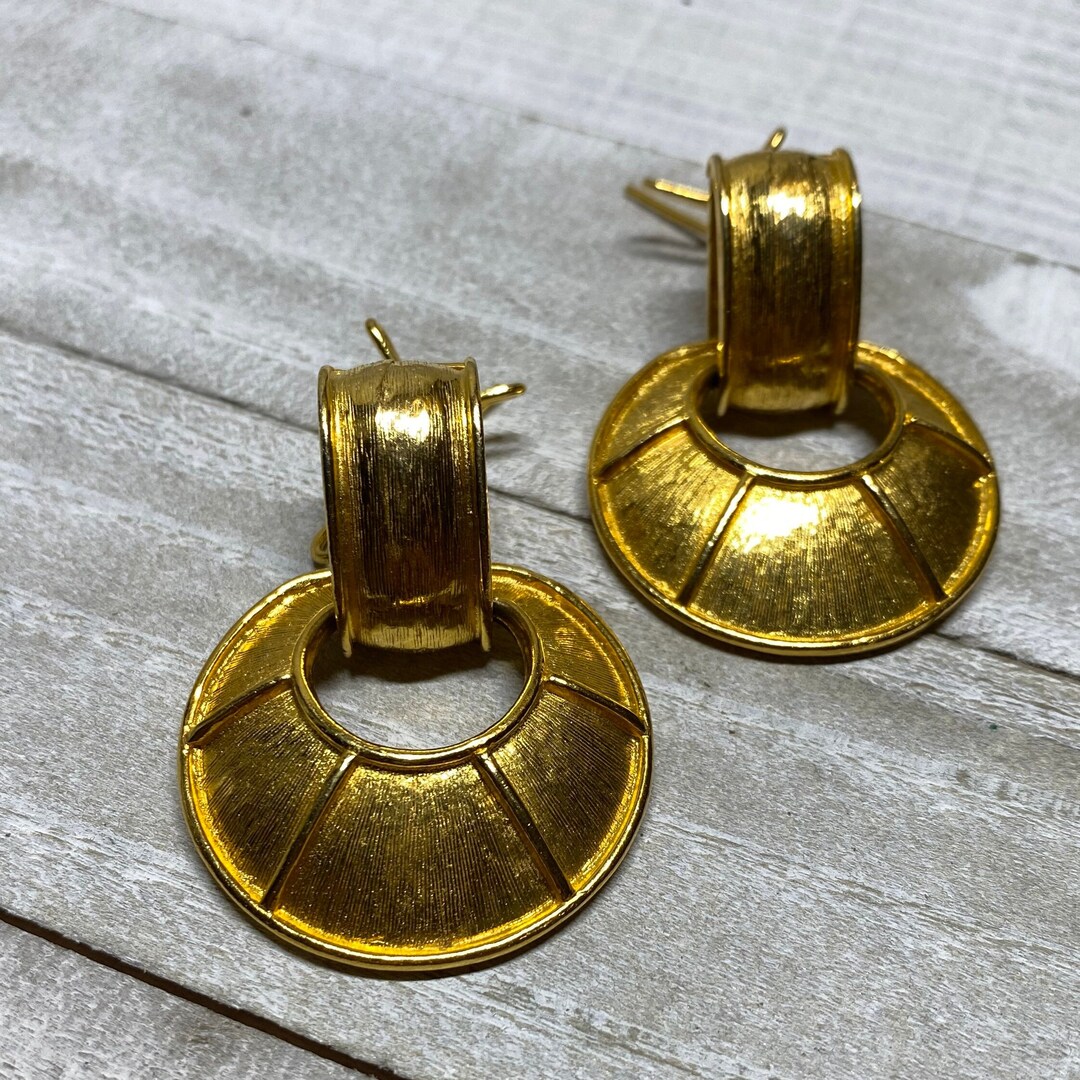 Judith Mccann Door Knocker Earrings Wingback Large Gold Tone Statement ...