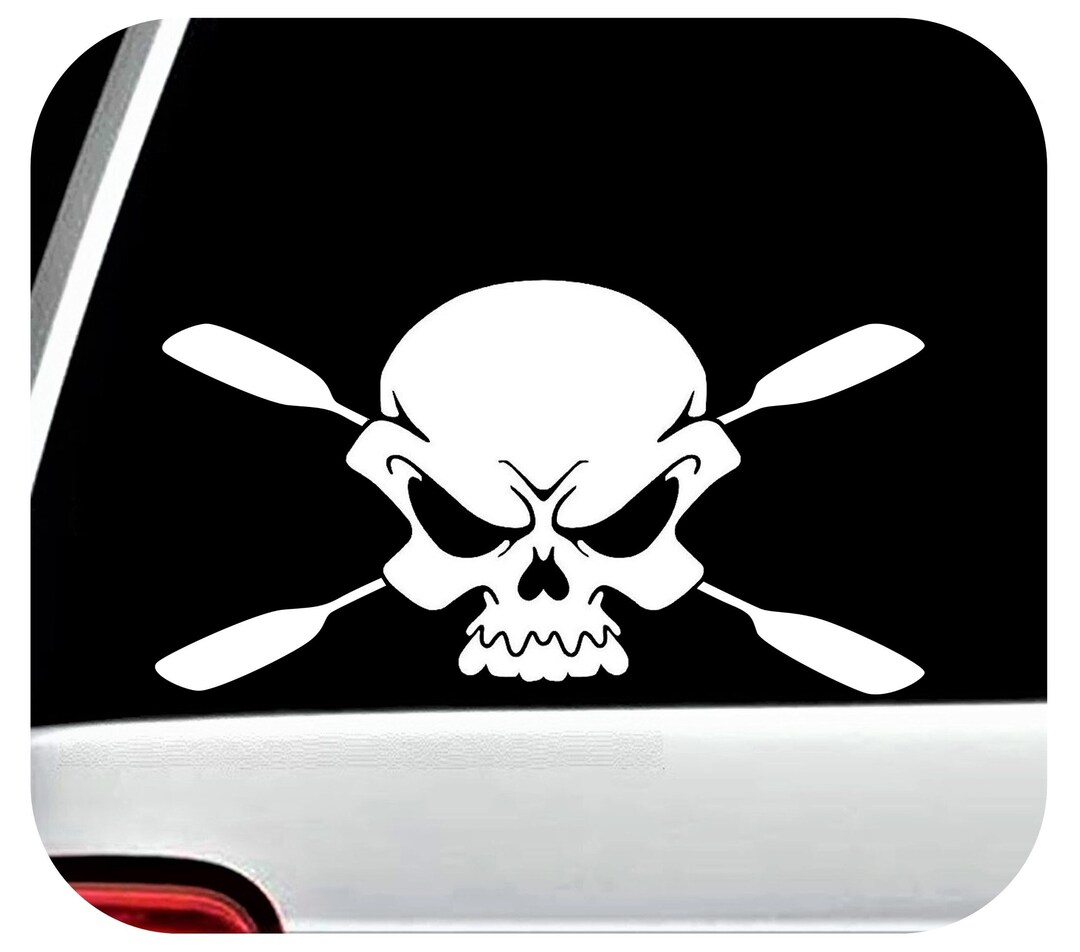 Skull and Crossed Kayak Oars Decal Sticker for Car Window, Canoe ...