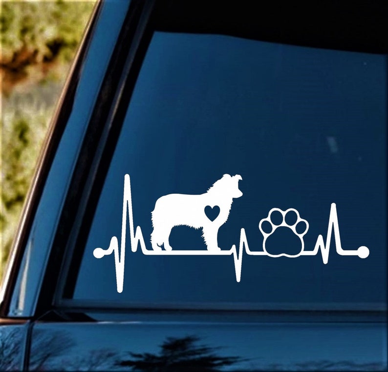 Border Collie Heartbeat Lifeline Paw Decal Sticker for Car Window 8 ...