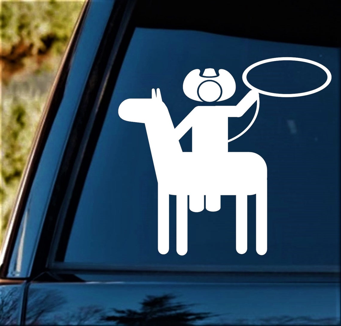 Western Cowboy on Horse Roping Rodeo Decal for Car Window BG | Etsy