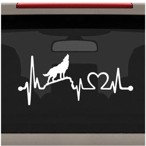 Howling Wolf Heartbeat Lifeline Decal Sticker | Wolf Howling at the ...
