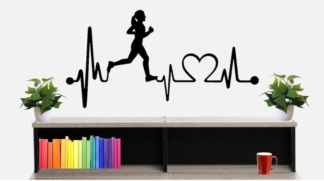 Run Girl Running Heartbeat Lifeline Vinyl Wall Decal BG 494 - Etsy