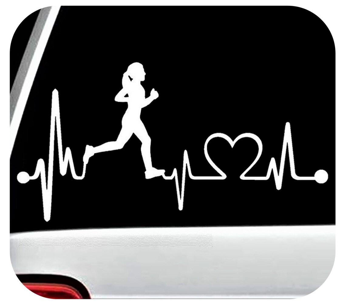 Run Strong Running Girl Heartbeat Decal Sticker Marathon 13.1 26.2 ...