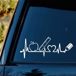 Teacher Heartbeat Lifeline Apple Ruler Pencil Decal Sticker K1131 - Etsy