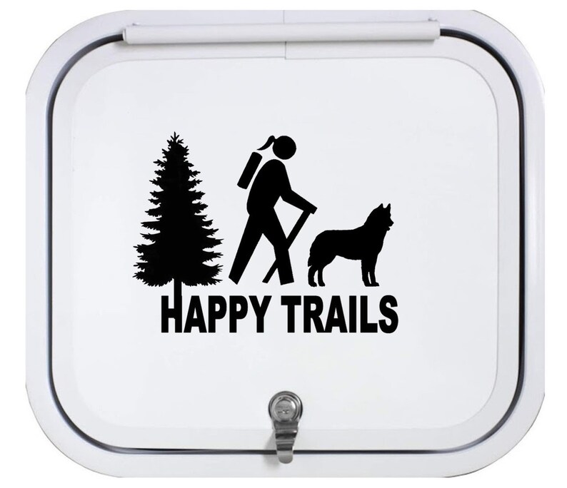 Hiker With Husky Dog Hiking Decal Sticker Happy Trails BG - Etsy