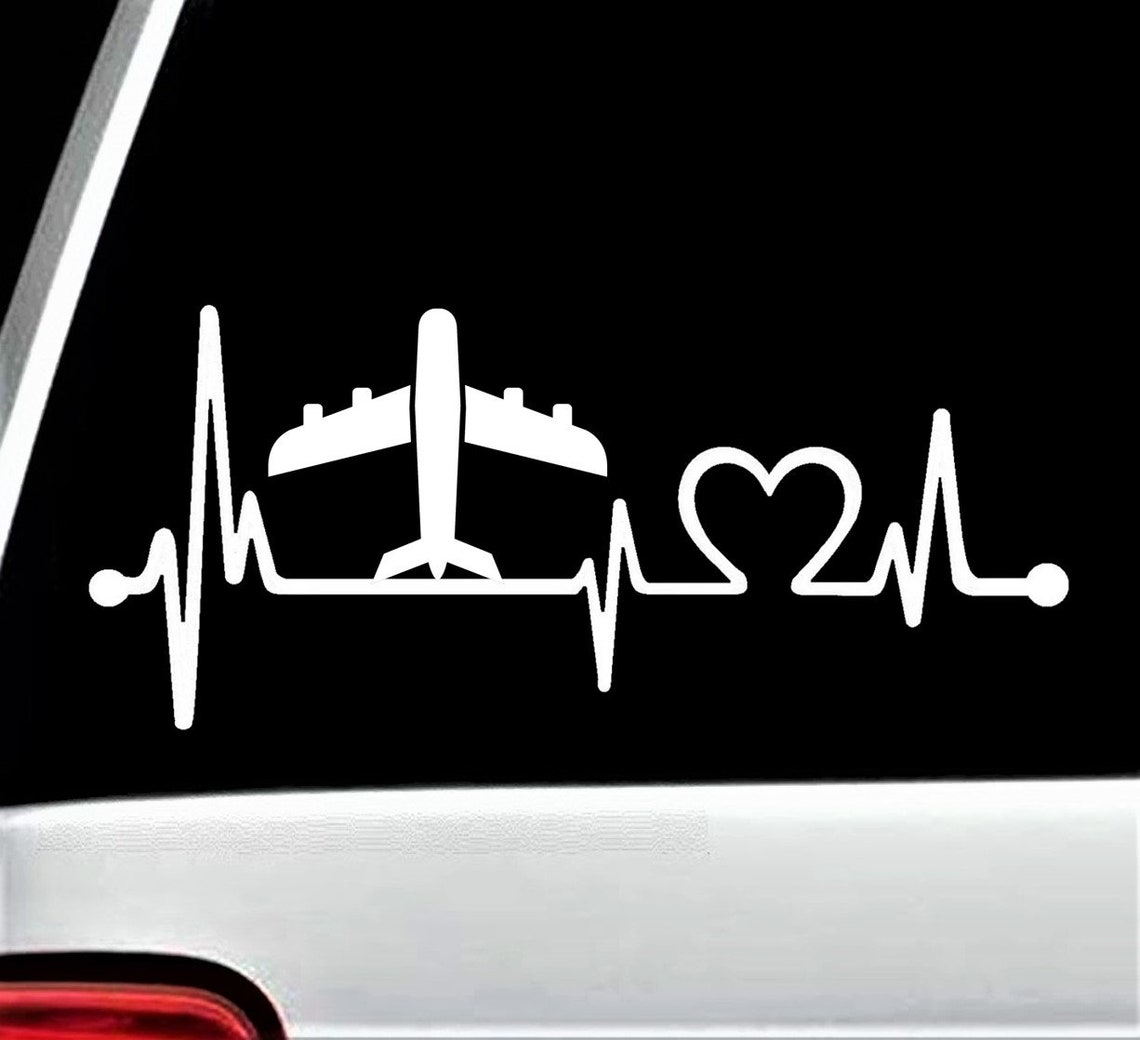 Airplane Heartbeat Lifeline Decal Sticker Gift for Pilot - Etsy