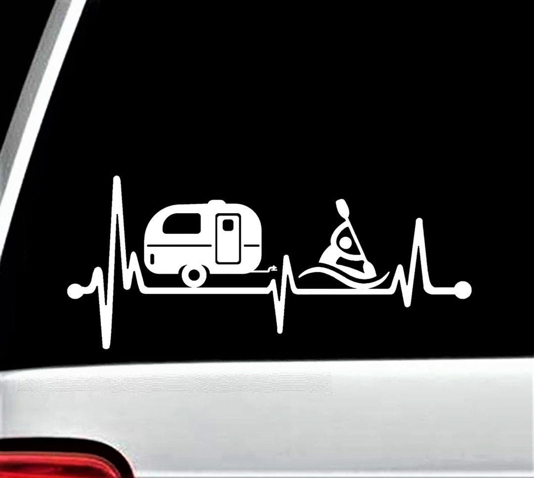 Camper Travel Trailer Kayak Heartbeat Decal Sticker | Hiker Camper Art ...