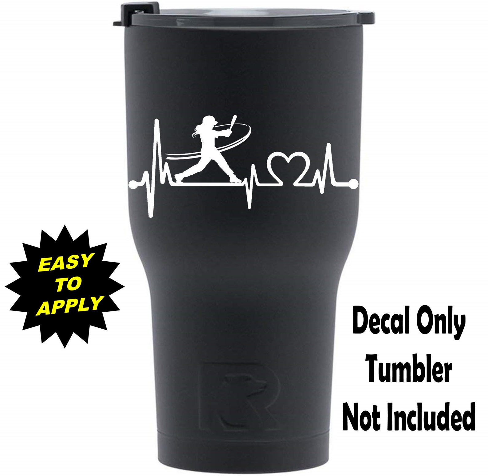Softball Girl Batter Batting Heartbeat Lifeline Decal Sticker | K1072 ...