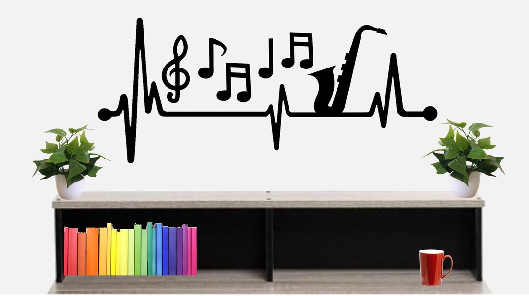 Sax Saxophone Musical Notes Heartbeat Lifeline Wall Decal BG 496 - Etsy