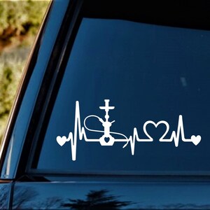 Hookah Heartbeat Lifeline Decal Sticker for Car Window 8 Inch Smoke ...