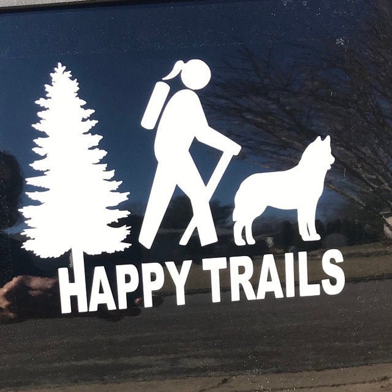 Hiker With Husky Dog Hiking Decal Sticker Happy Trails BG - Etsy