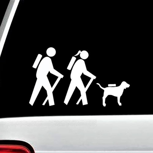 Hiker With Husky Dog Hiking Decal Sticker Happy Trails BG - Etsy