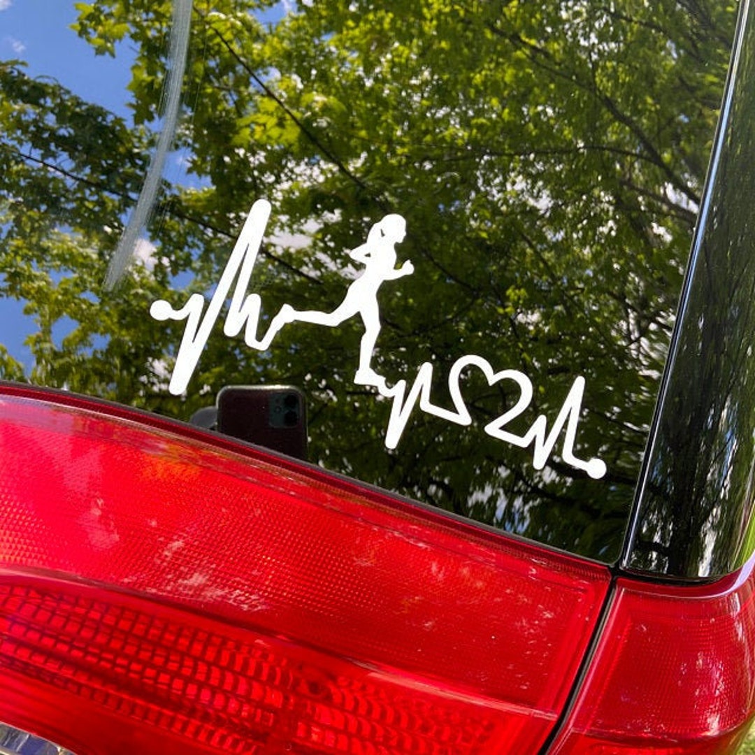 Running Decal | Runner Car Decals | Running Girl Heartbeat Decal ...