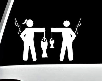 Girl and Guy Funny Fishing Vinyl Decal Sticker L1044 | Etsy