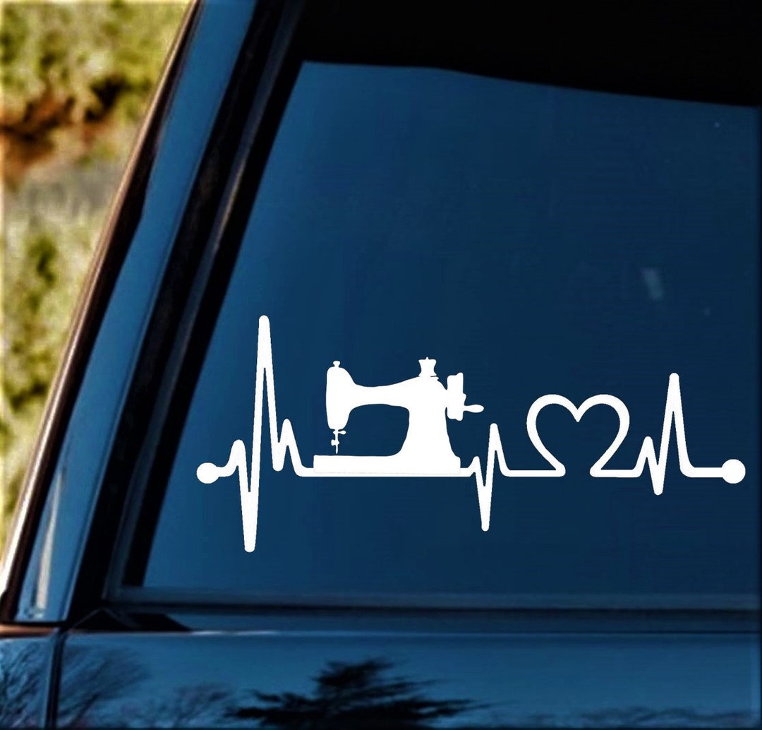 Sewing Machine Heartbeat Lifeline Decal | Love to Sew and Quilt Sticker ...