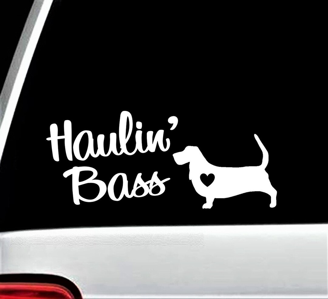 Basset Hound Haulin Bass Dog Decal Sticker for Car Window 8 Inch BG 298 ...
