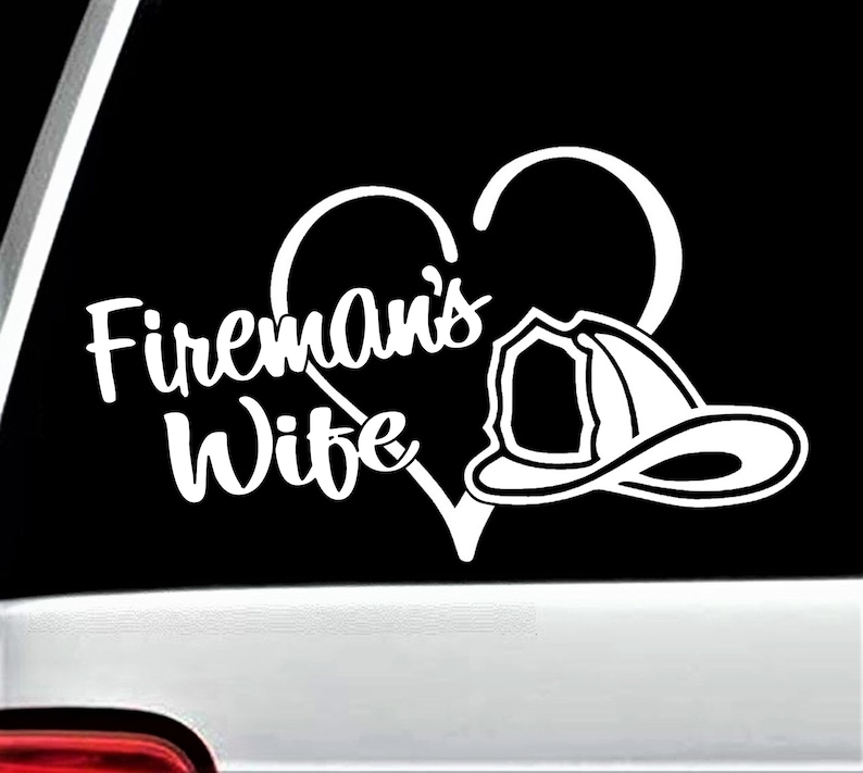 Firemans Wife Decal | Fireman Helmet Heart Decal Sticker | Firefighter ...