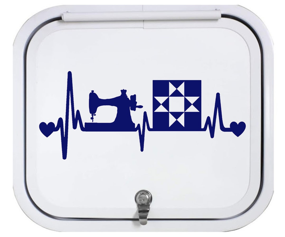 Sewing Machine Quilting Block Heartbeat Decal Sticker for Car Window ...