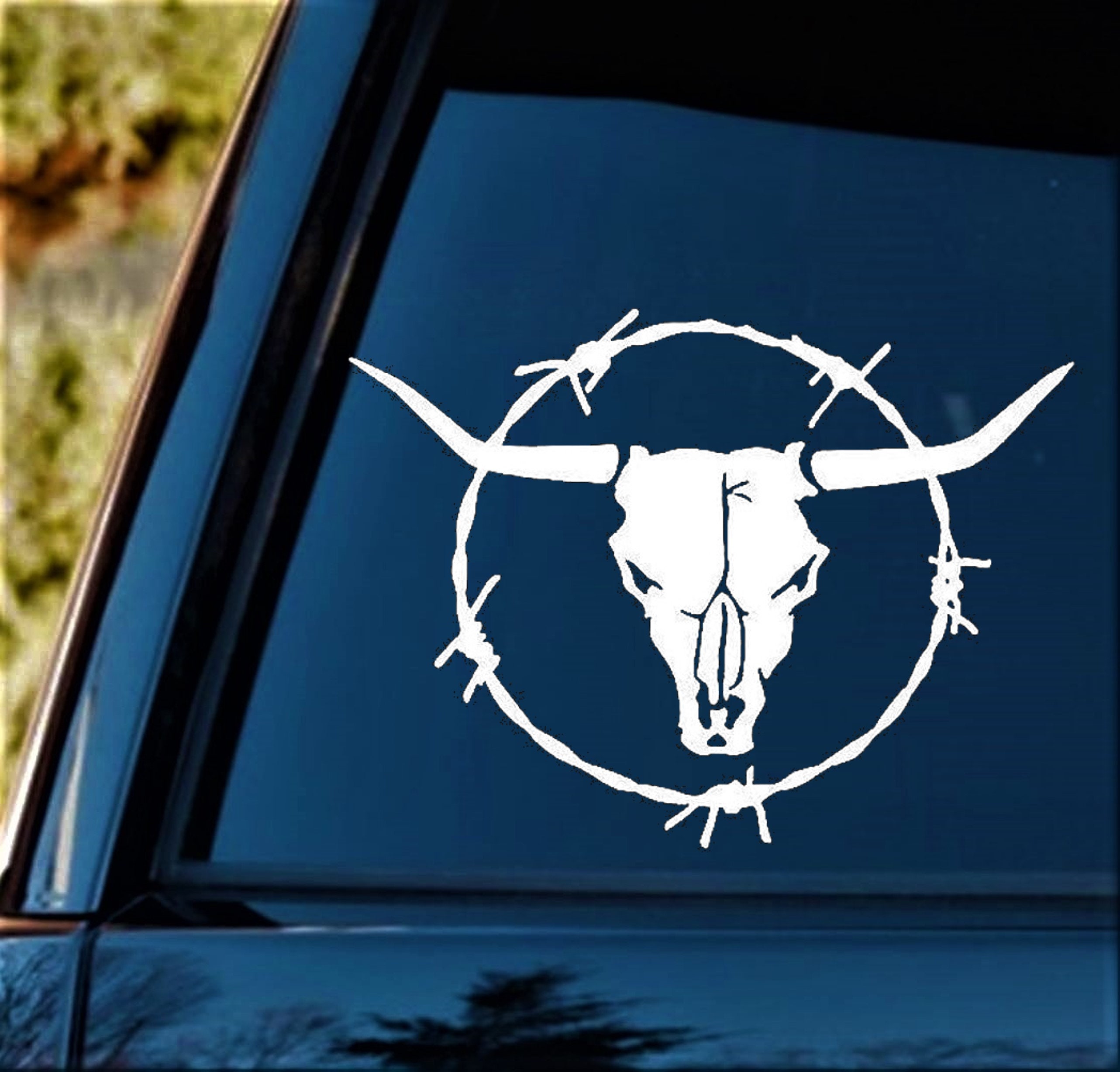 Ships Fast - Longhorn Bull Cow Skull Barb Barbed Wire Decal Sticker ...