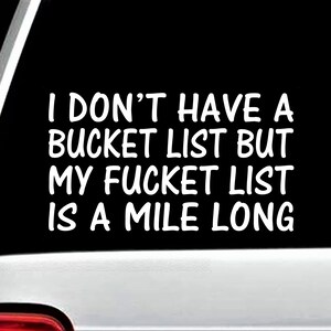 Bucket List Funny Humor Decal Sticker | Bucket List Decal - Etsy