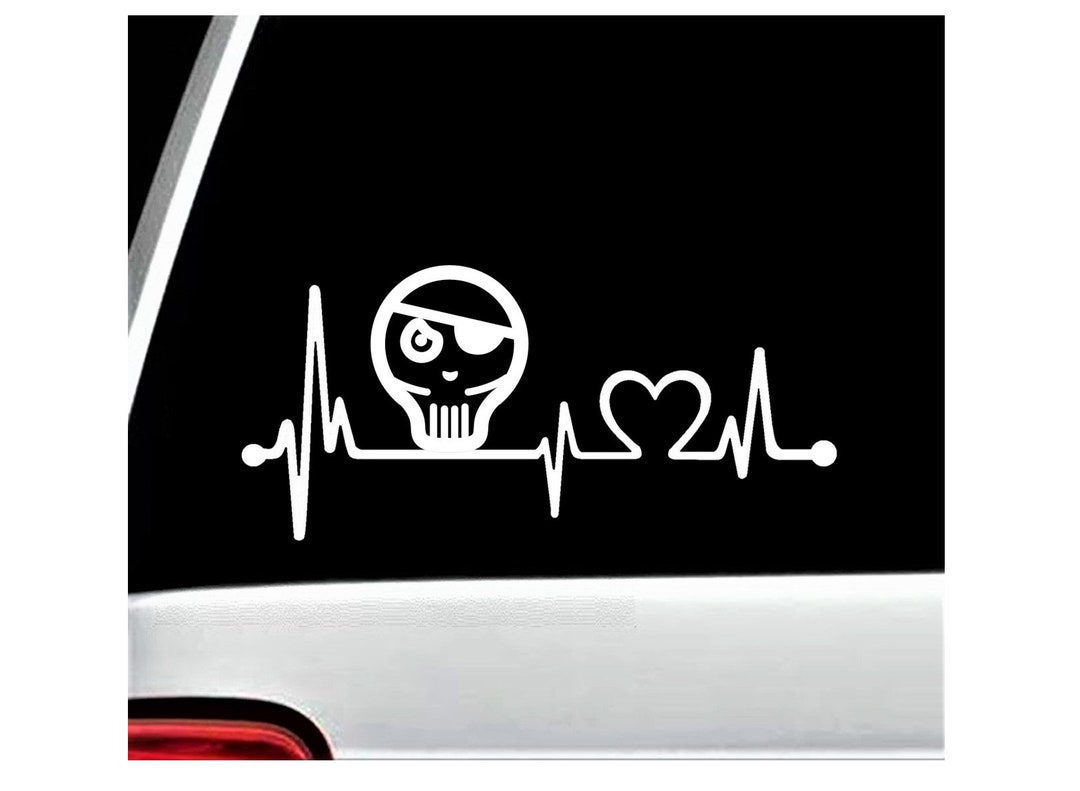 Pirate Skull Heartbeat Decal - Jolly Roger Eye Patch Car Sticker - Etsy
