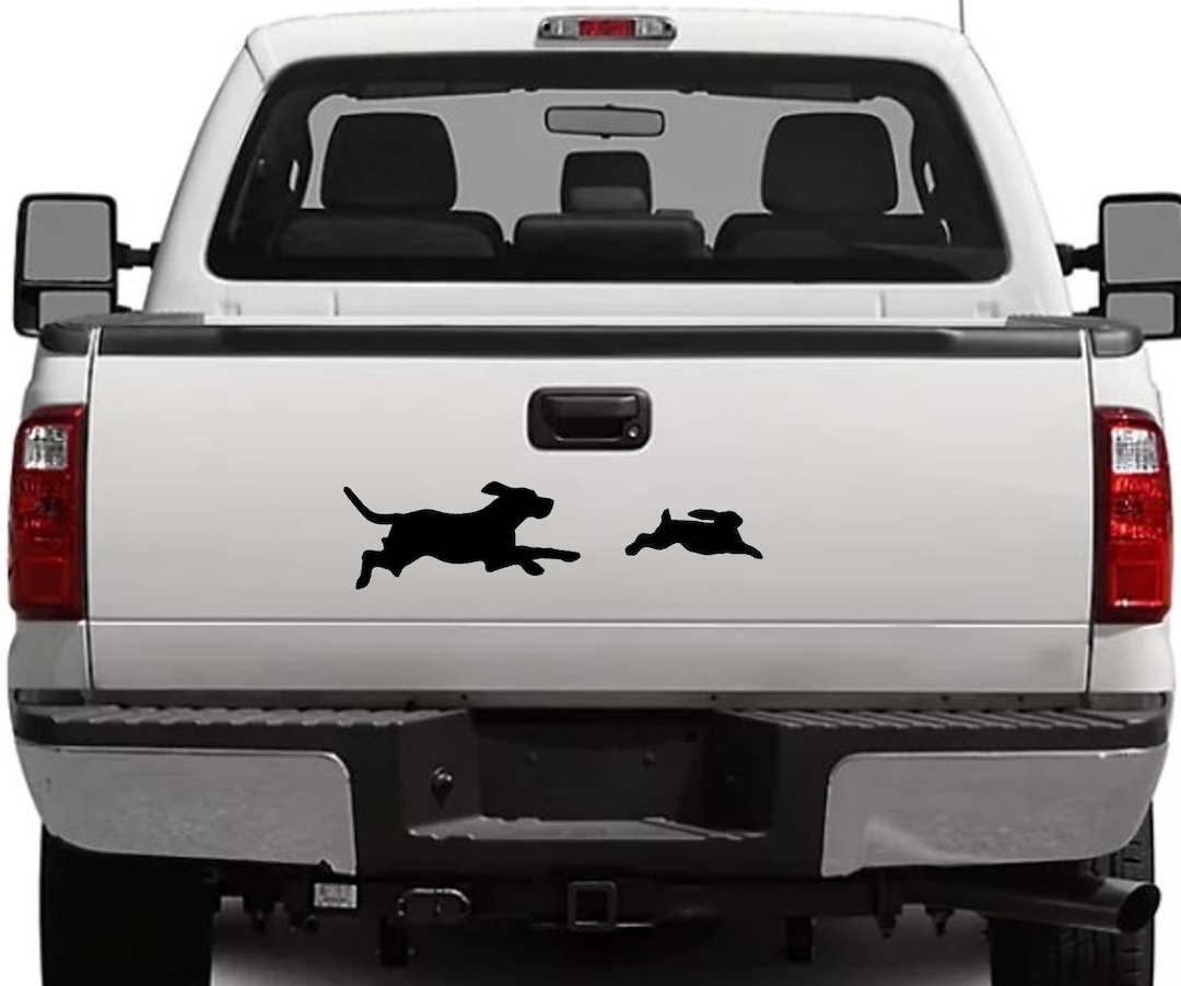 Custom Beagle Dog Chasing Rabbit Decal Sticker for Tailgate or Truck ...