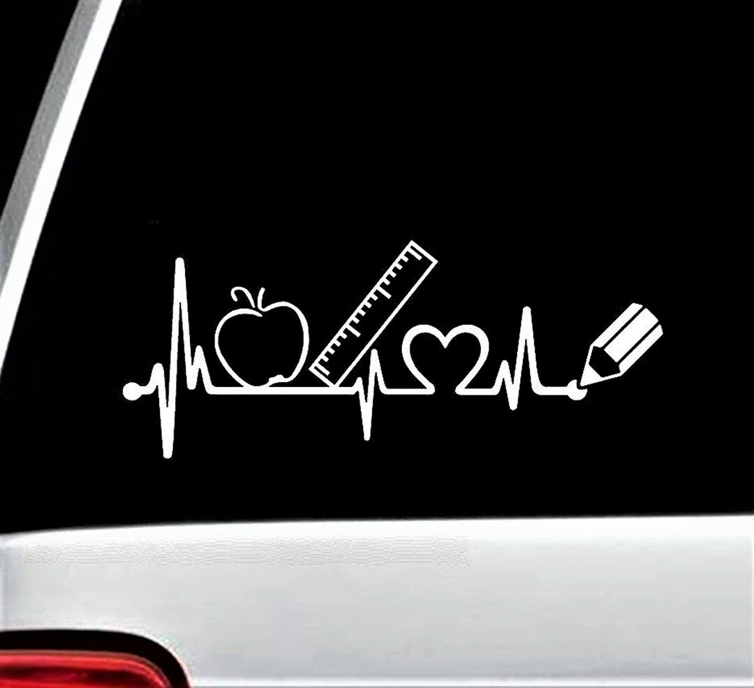 Teacher Heartbeat Lifeline Apple Ruler Pencil Decal Sticker K1131 - Etsy