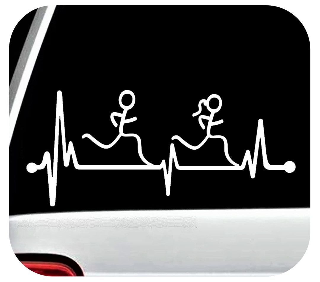 Run Guy and Girl Heartbeat Lifeline Decal Sticker | Running Couple ...