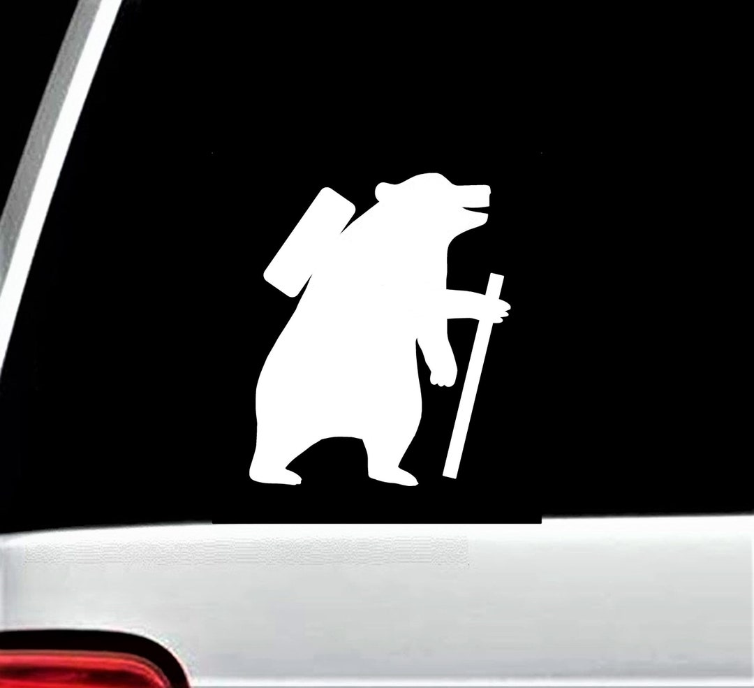 Hiker Bear Hiking Decal Sticker for Car Window Outdoors Adventure BG ...