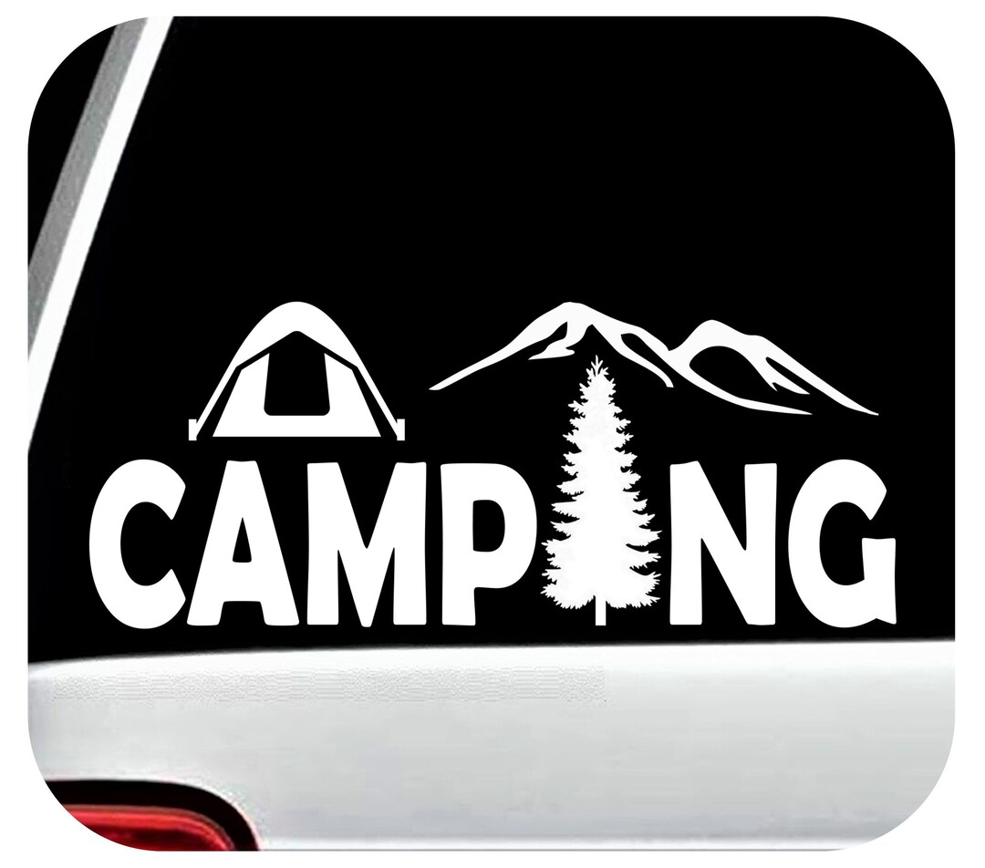 Camping Decal for Car Window | Sticker With Tent Trees and Mountains ...