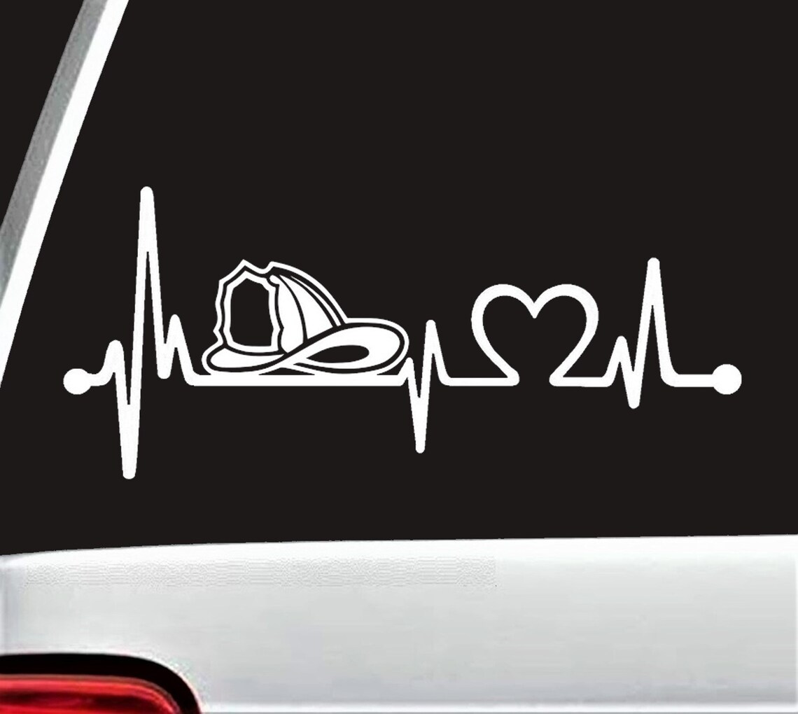 Firefighter Heartbeat Decal | Fireman's Helmet Heartbeat Lifeline ...