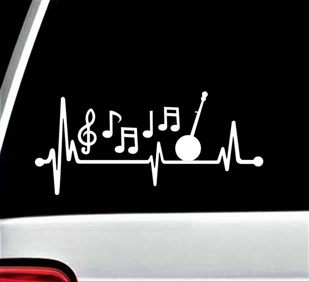 Bluegrass Banjo Music Notes Heartbeat Lifeline Decal Sticker for Car ...