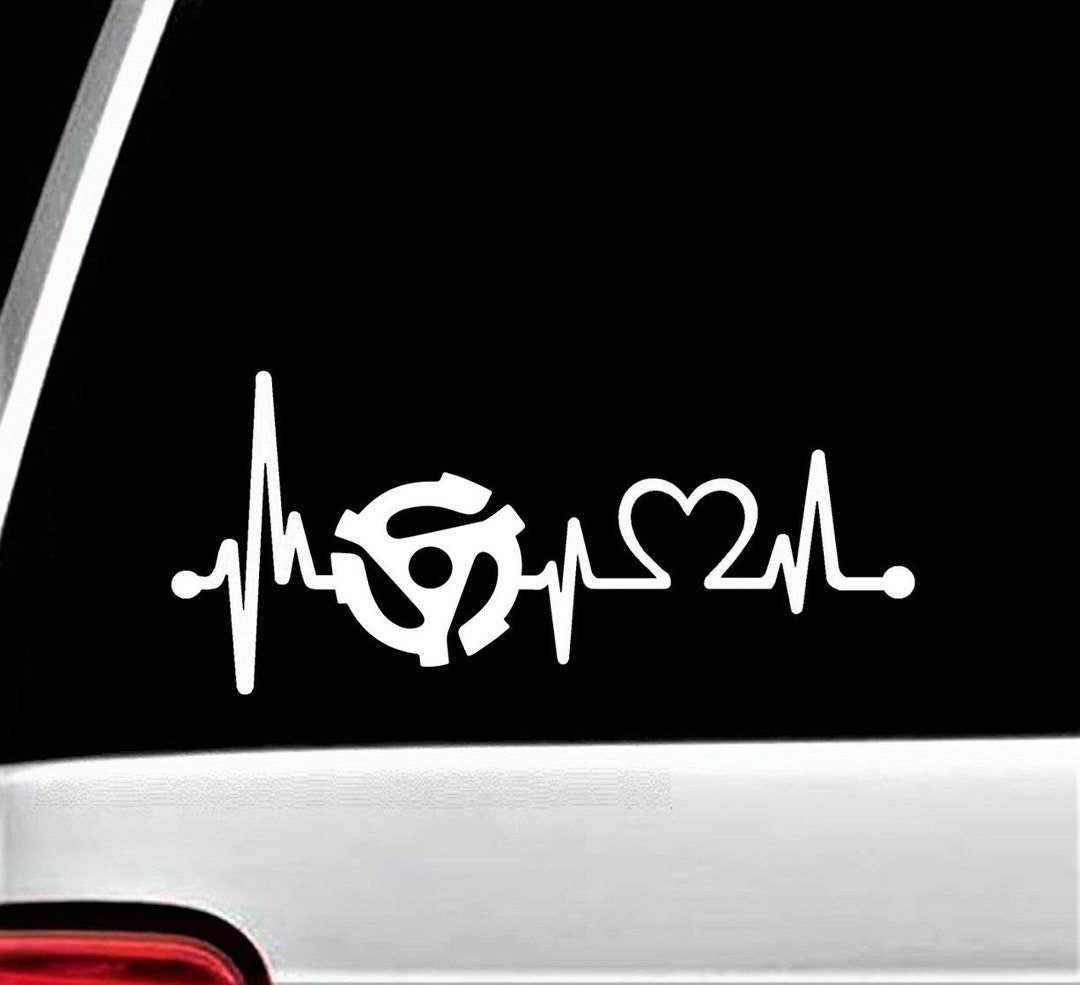 45 RPM Record Spindle Adapter Heartbeat Decal Sticker for Car Window ...