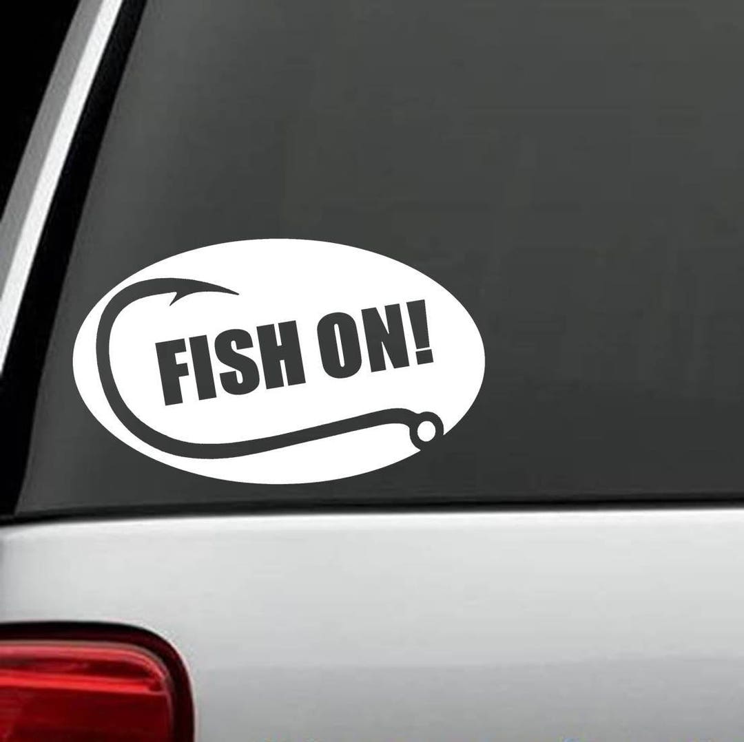 Fish on Fishing Oval Decal Sticker for Car Truck SUV Van Window Wall ...