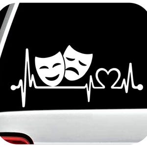 Comedy Tragedy Drama Theater Masks Heartbeat Lifeline Decal Sticker for ...