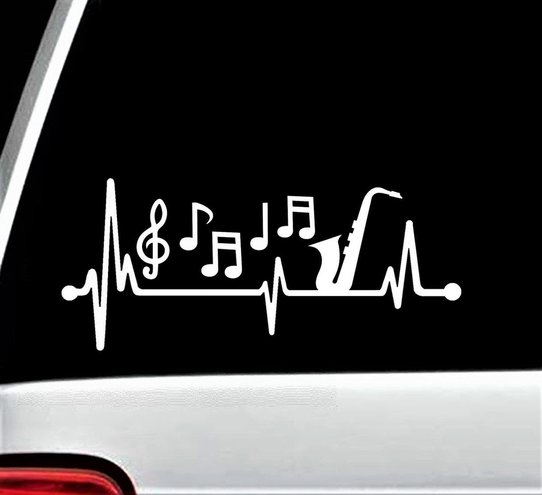 Sax Saxophone Musical Notes Heartbeat Lifeline Decal Sticker for Car ...